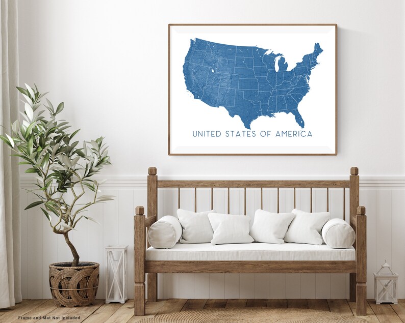 Map of USA Map Print US Map Poster United States Map Wall | Etsy
