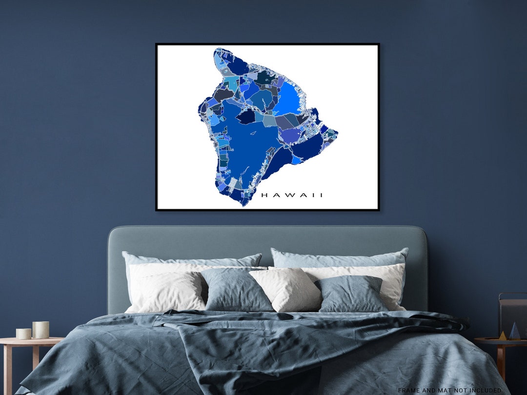 Hawaii Map Big Island Hawaii Print and Blue Geometric Big Island Hawaii ...