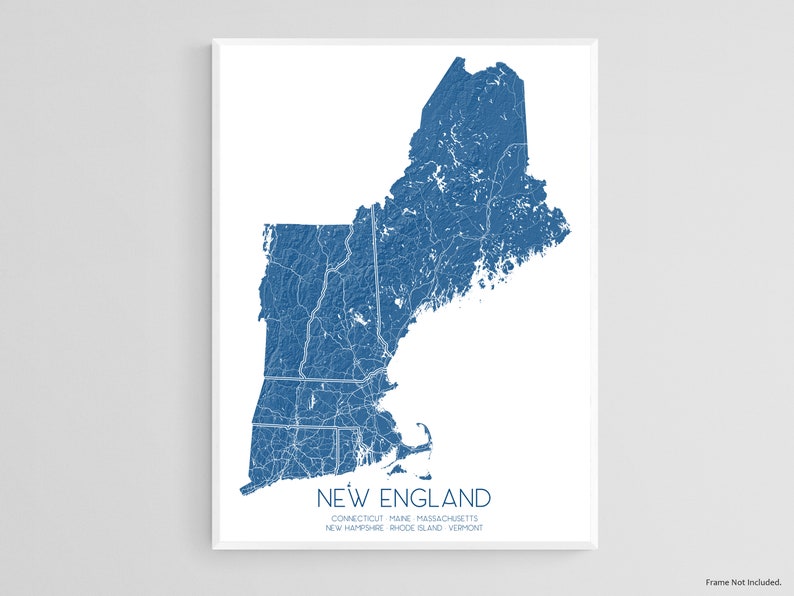 New England Map Print Topographic Map of New England Art - Etsy