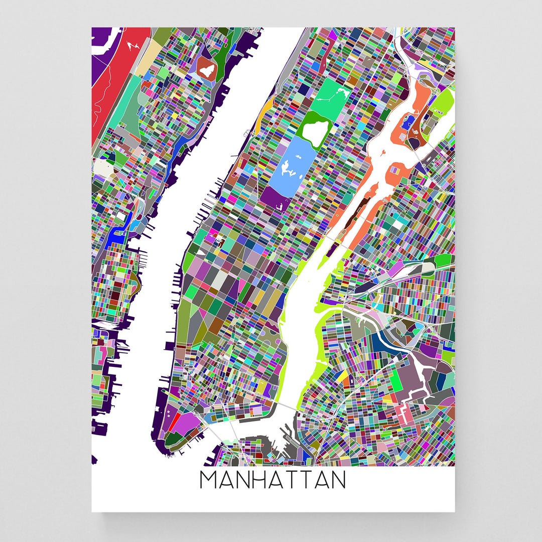 Manhattan New York City Street Map Print, Colorful Geometric Manhattan ...