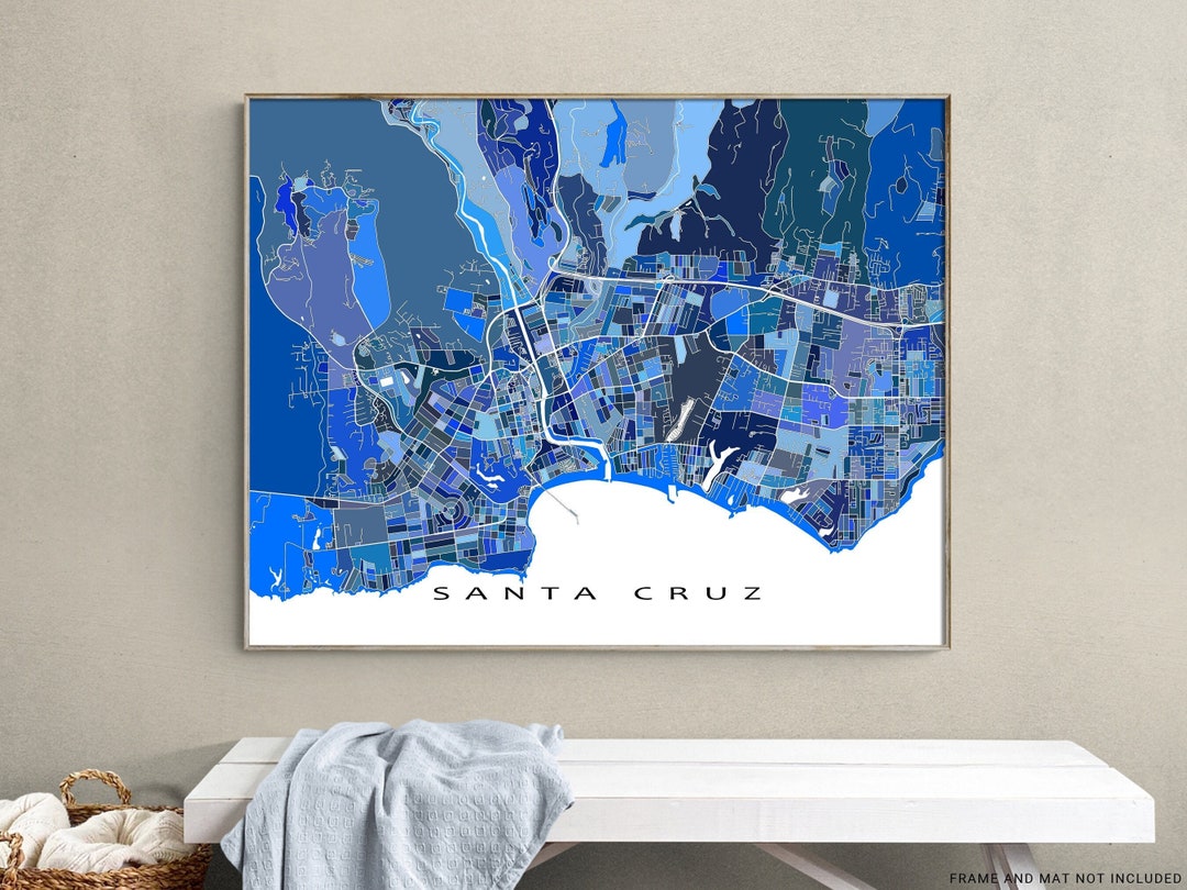 Santa Cruz Map Print and Blue Geometric Santa Cruz Art Prints for Santa ...