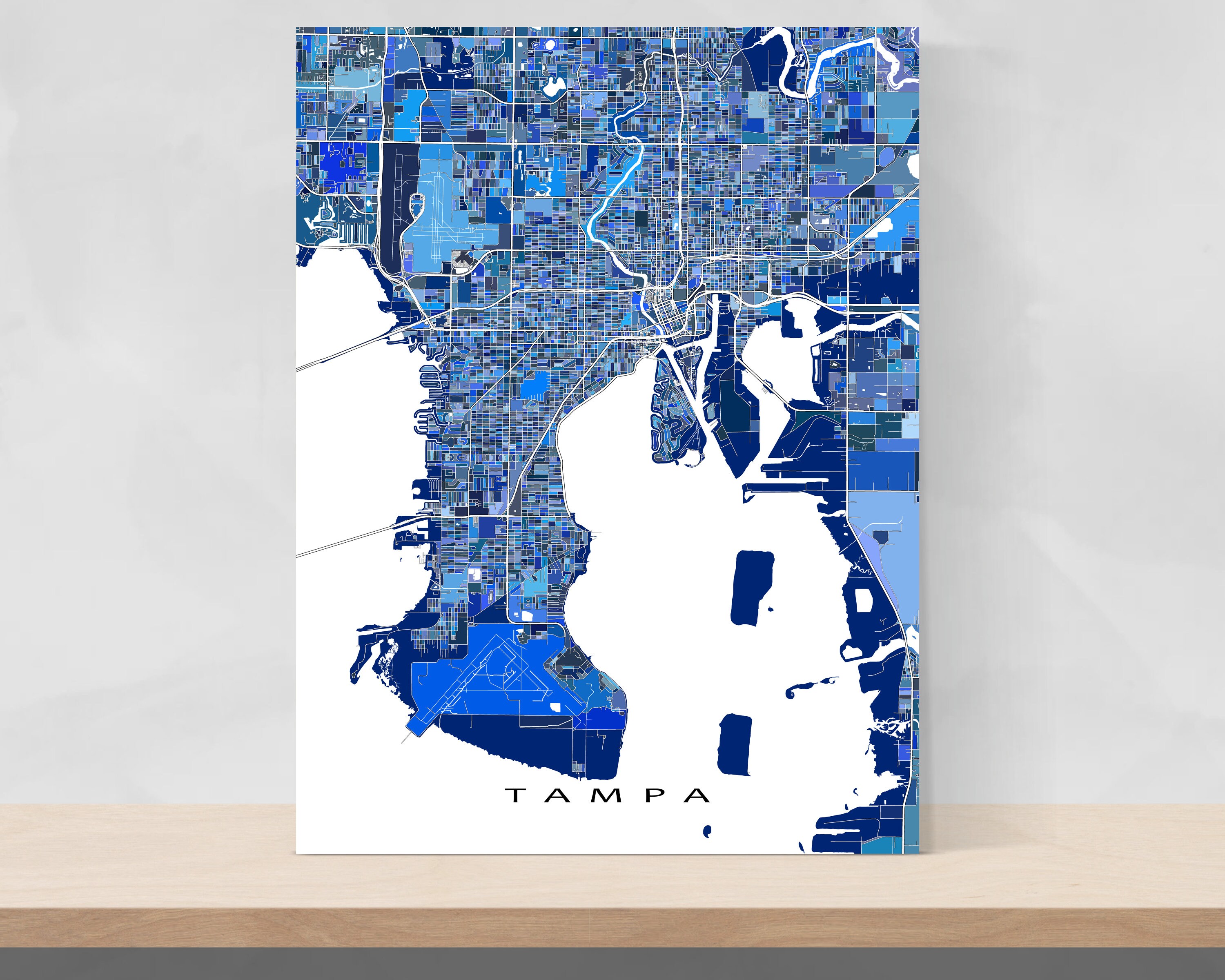 Tampa Map Print Tampa Bay Map Poster Blue Geometric Tampa - Etsy
