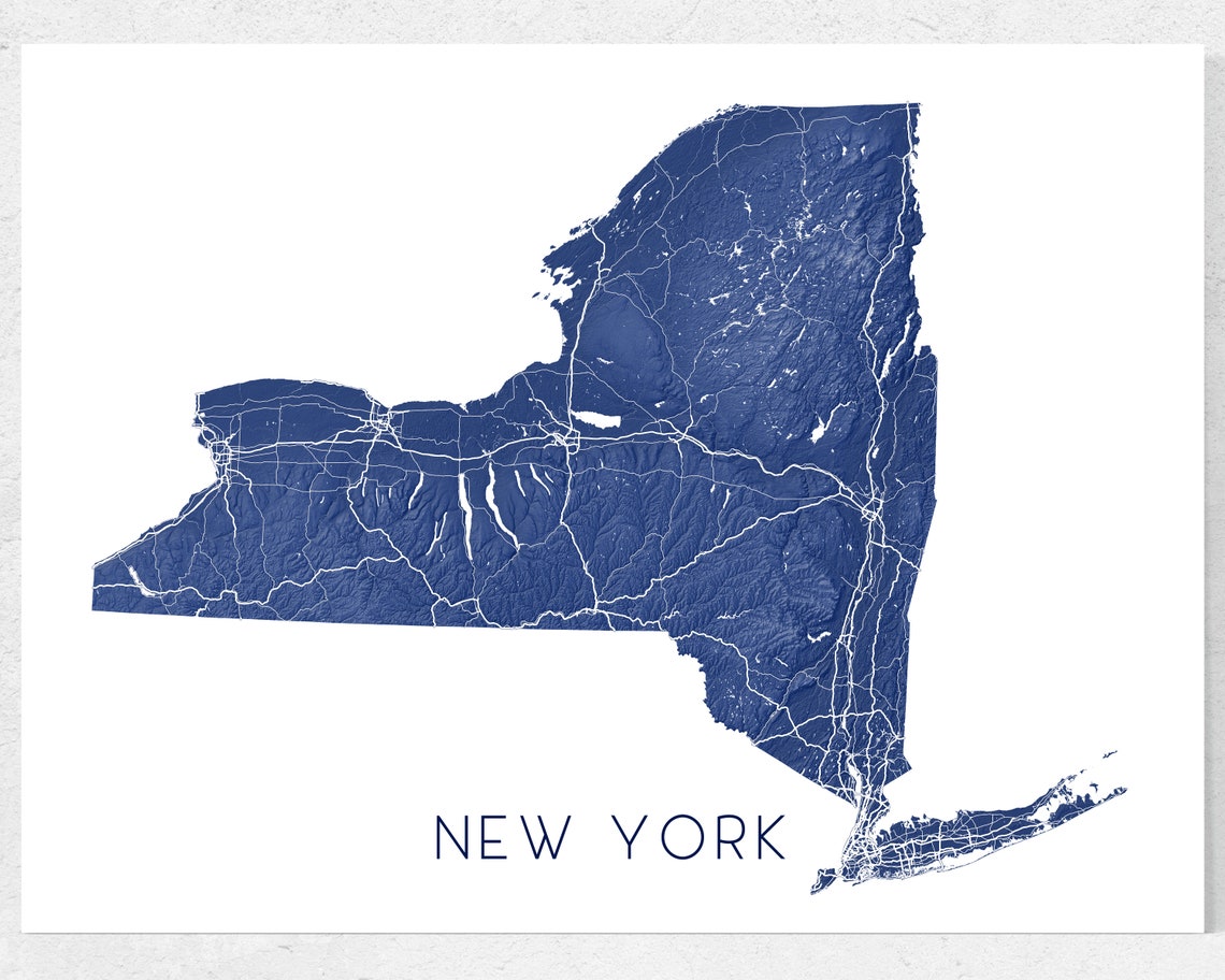 New York Poster and New York Print Map with NY State Roads for | Etsy