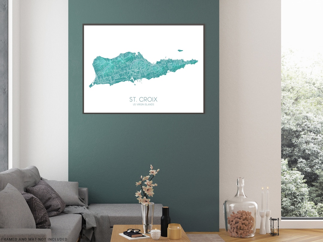 St Croix Map of St Croix USVI Print, Tropical Island of St Croix US ...