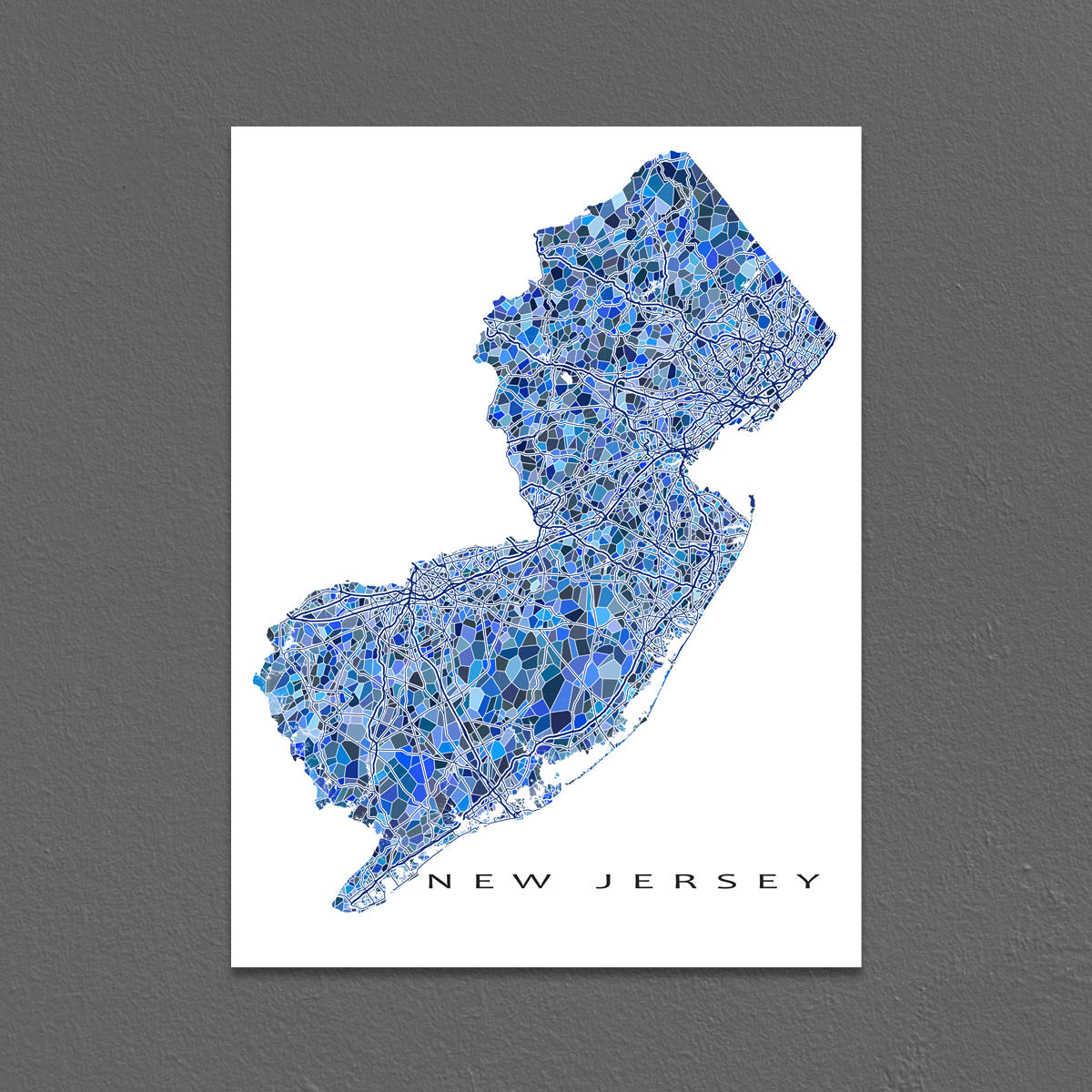 New Jersey Map Print and New Jersey Wall Art Prints and Blue | Etsy