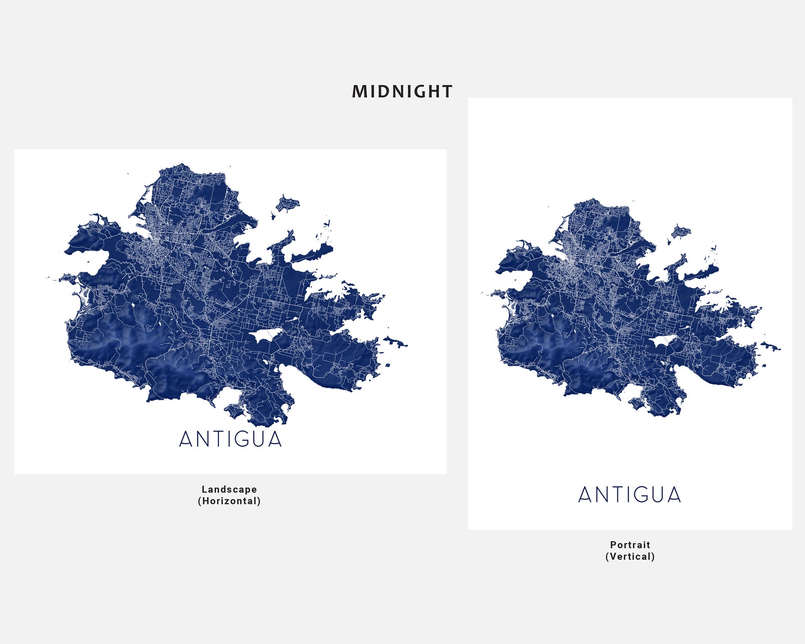 Antigua Map Wall Art Print Poster, Topographic Caribbean Island Maps ...