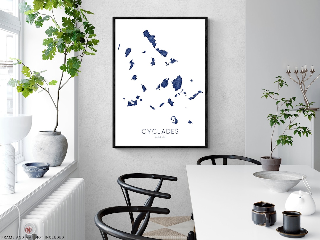 Cyclades Map of the Cyclades Islands, Cyclades Greece Art Print, Greek ...