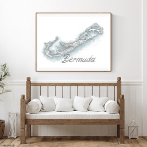 Bermuda Map of Bermuda Wall Art Print Poster, Watercolor Style Design ...