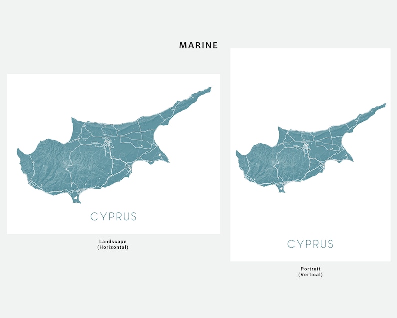 Cyprus Map of Cyprus Country Map Blue Cypress Wall Art Print | Etsy