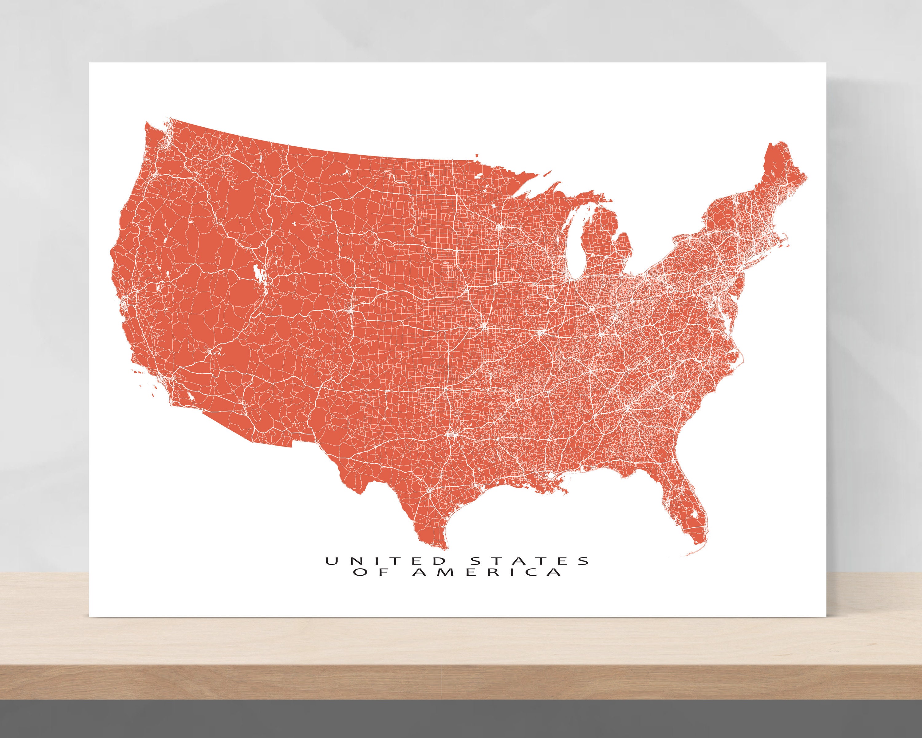 USA Map Poster United States Map Wall Art Print With US Roads - Etsy