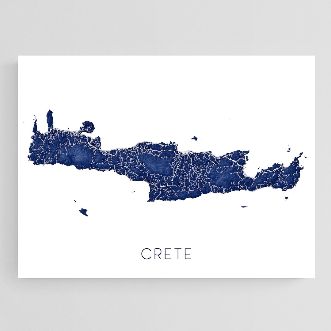 Crete Greece Map of Crete Wall Art Print Poster, Topographic Landscape ...