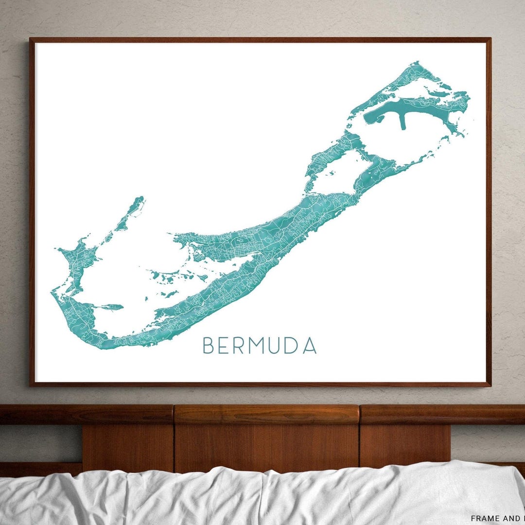 Bermuda Map Wall Art Print With 3D Topographic Turquoise Design ...