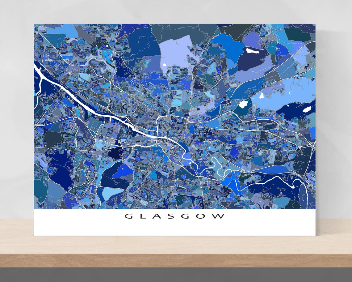 Glasgow Print Map and Glasgow Map Art Prints for Scotland - Etsy Canada