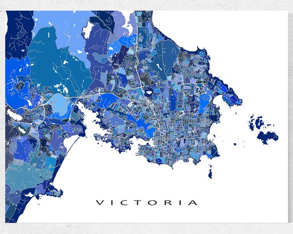 Victoria BC Map of Victoria Canada Blue Geometric Victoria BC | Etsy