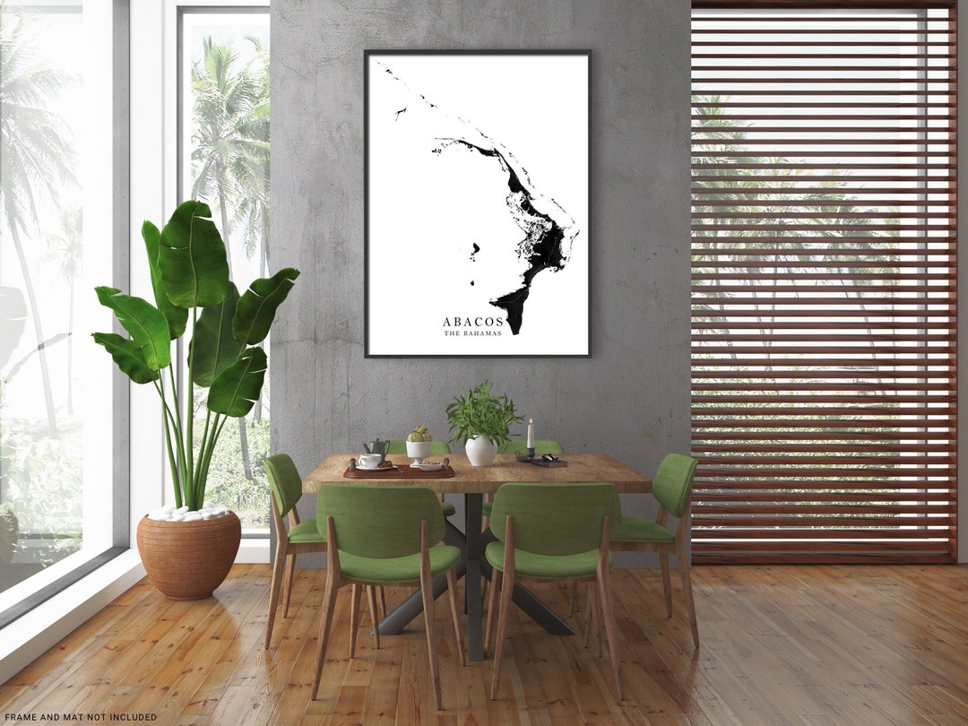 Abaco Bahamas Map Print Poster, Black and White Abacos Islands Wall Art ...