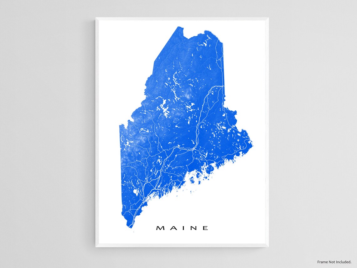 Maine Map Maine Art Poster ME State Outline ME Map Art - Etsy