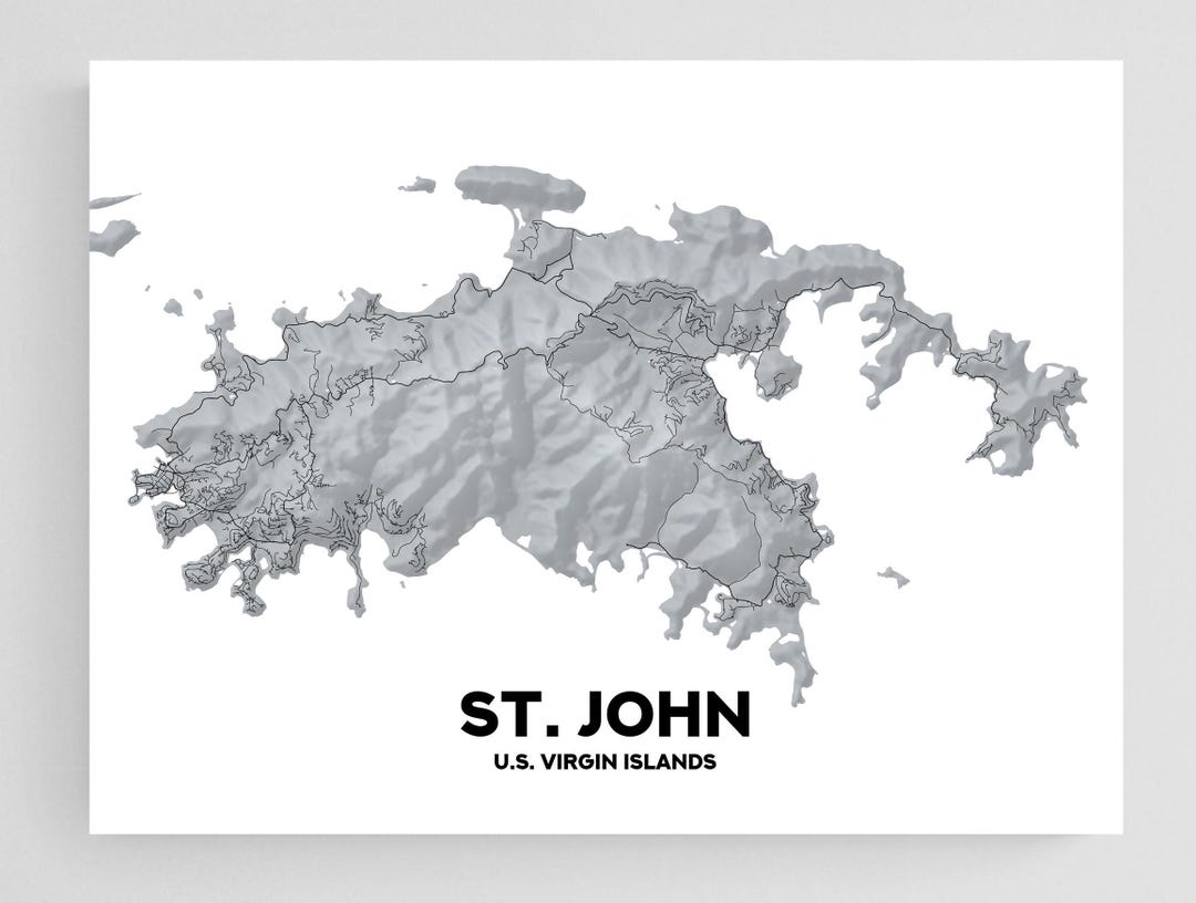 St John Map Print Poster, US Virgin Islands Map of Saint John USVI ...