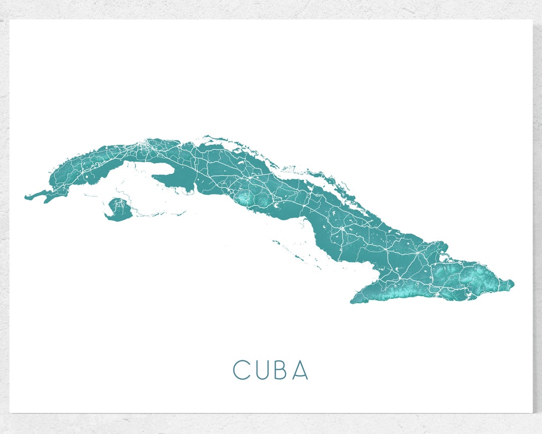 Cuba Map Poster With Turquoise 3D Landscape Caribbean Island - Etsy