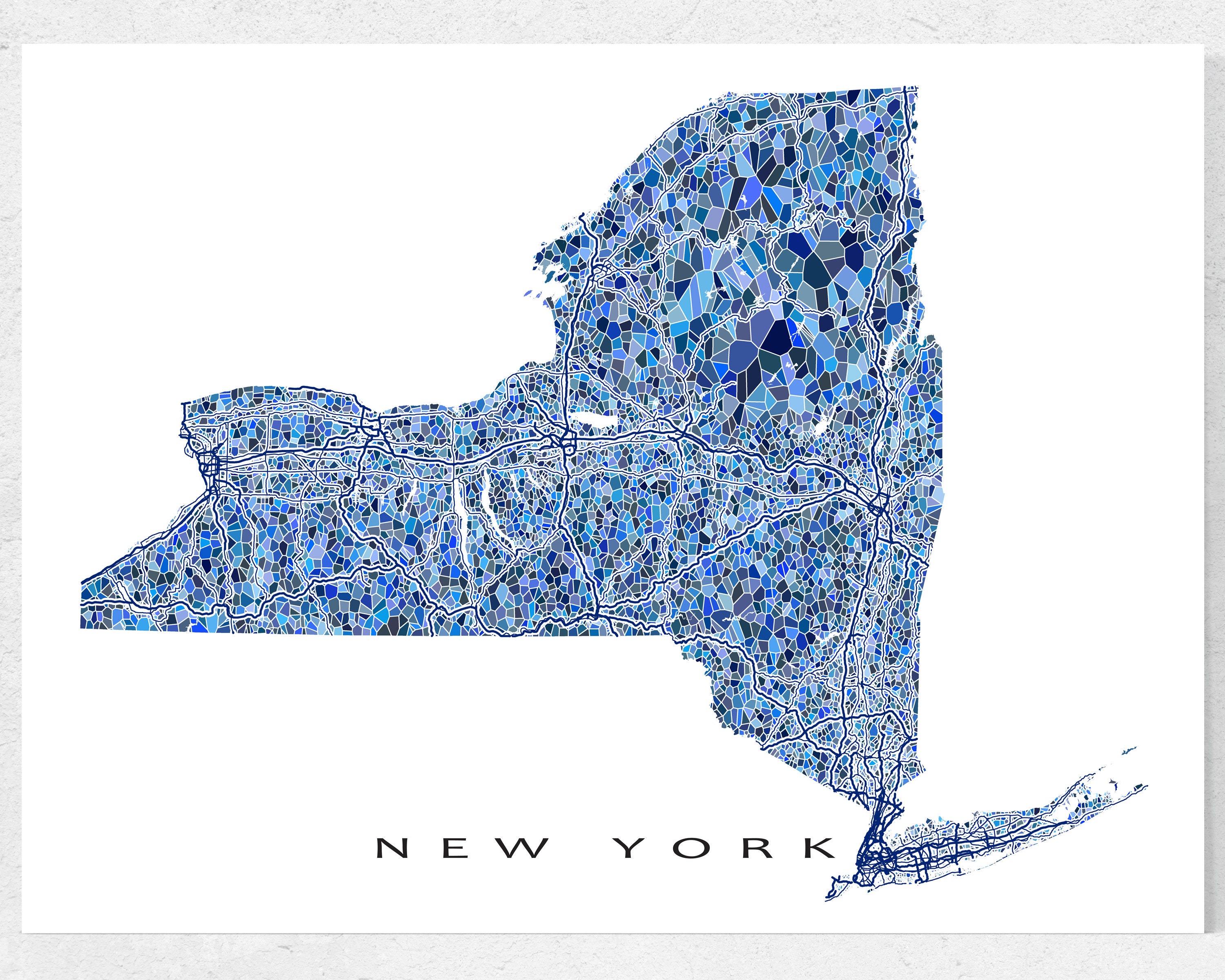 New York Print and New York Poster for Blue Geometric Map of - Etsy