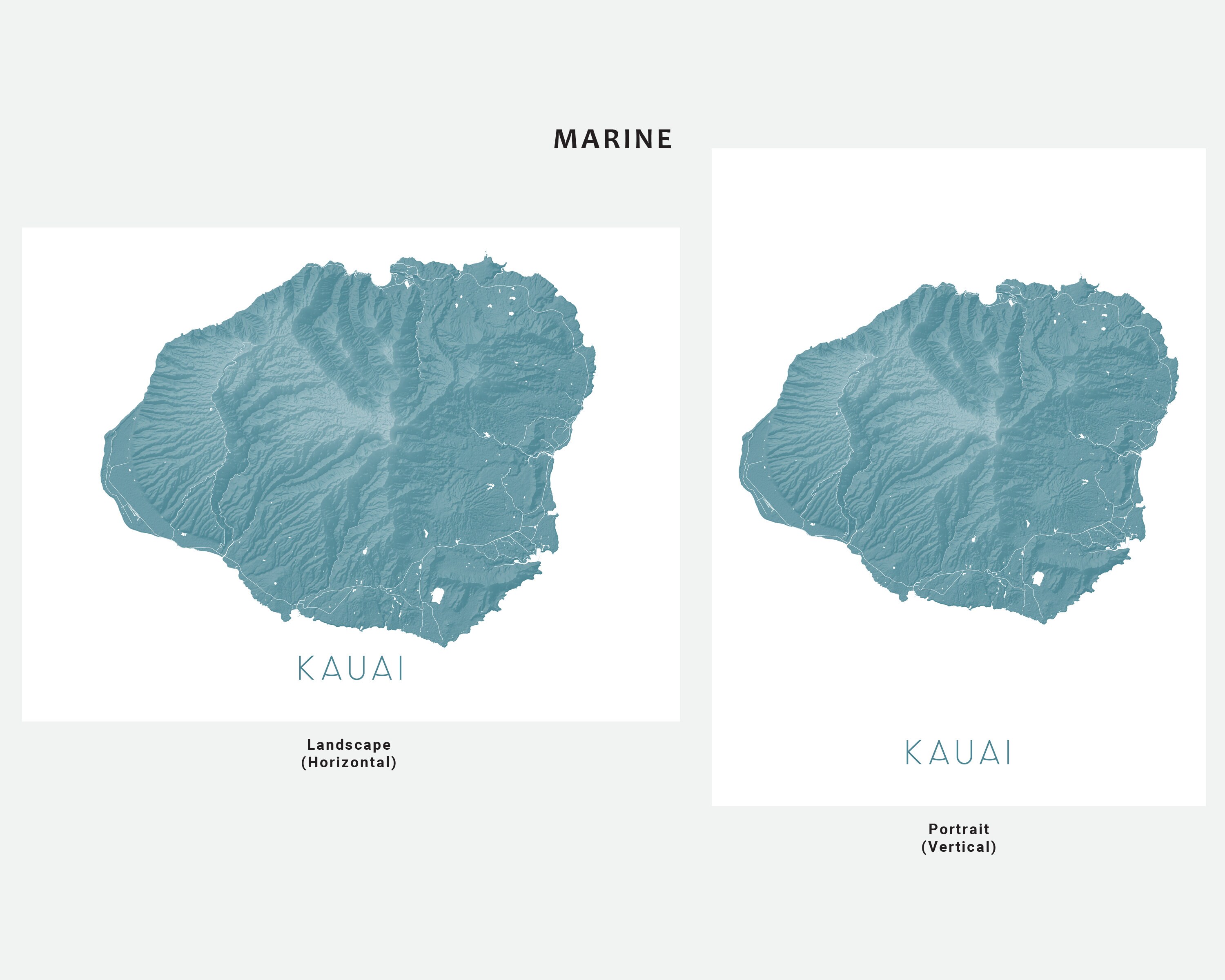 Kauai Hawaii Art Print, Topographic Map of Kauai Island Poster - Etsy