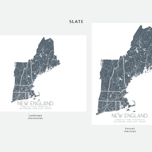 New England Map Print, Topographic Map of New England Art Poster ...
