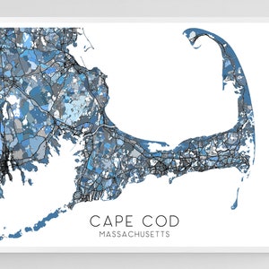 Cape Cod Map of Cape Cod Art Print, Denim Blue Geometric Cape Cod Wall ...