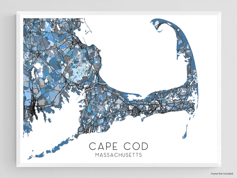 Cape Cod Map of Cape Cod Art Print Denim Blue Geometric Cape | Etsy