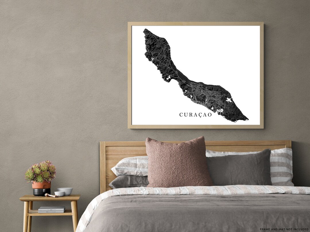 Curacao Map Print Poster, Curacao Island Wall Art Prints, Black and ...