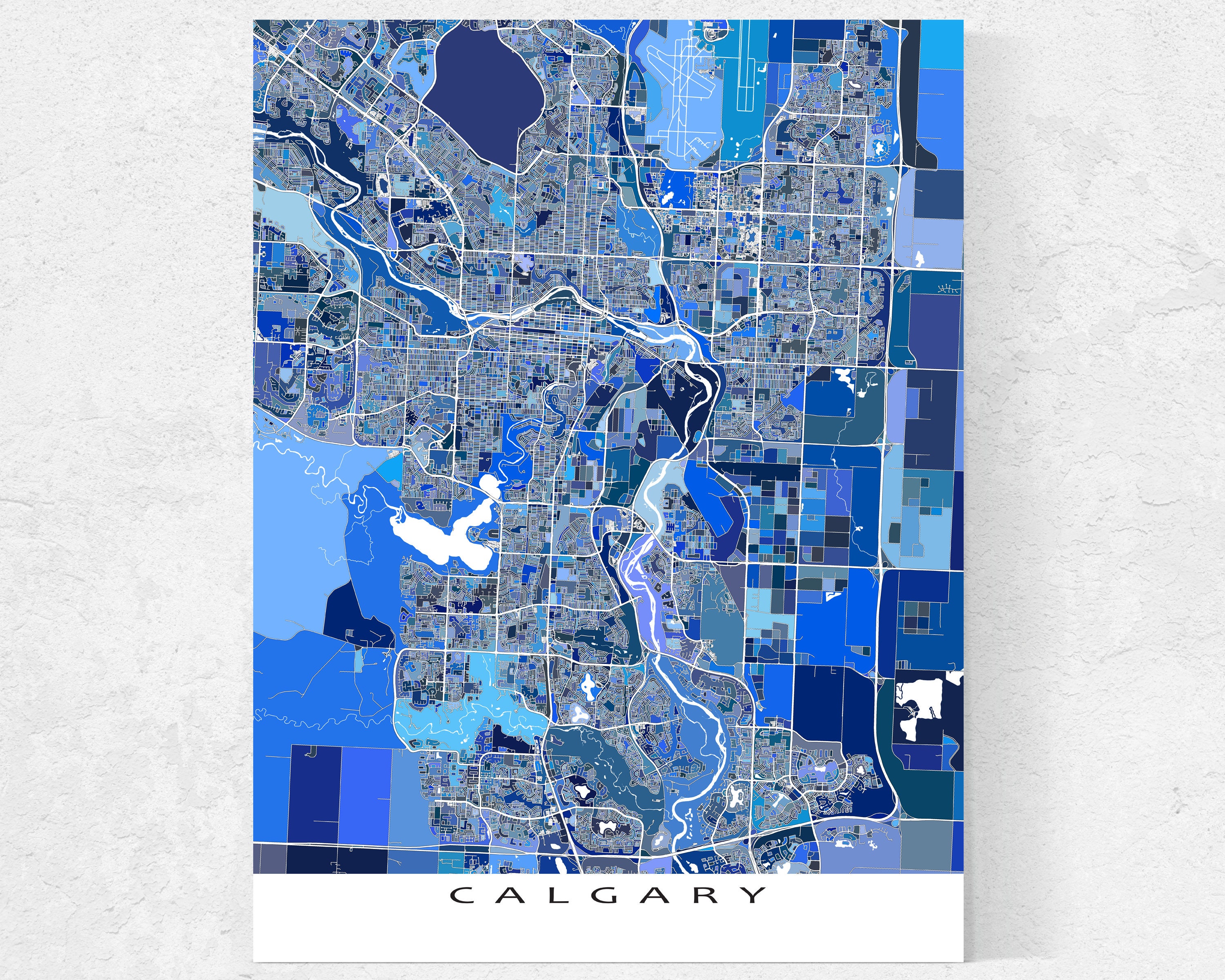 Calgary Map Print and Blue Geoemtric Map of Calgary Alberta | Etsy Canada