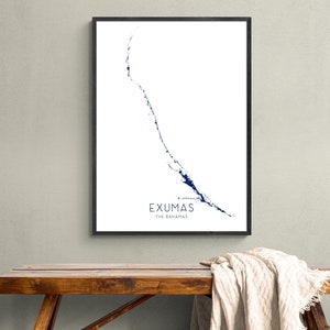 Exuma Bahamas Map of the Exumas Islands, the Bahamas Art Print for Home ...