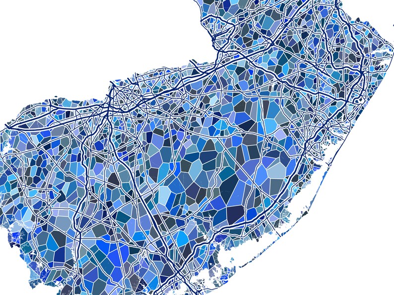 New Jersey Map Print and New Jersey Wall Art Prints and Blue | Etsy