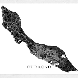 Curacao Map Print Poster, Curacao Island Wall Art Prints, Black and ...
