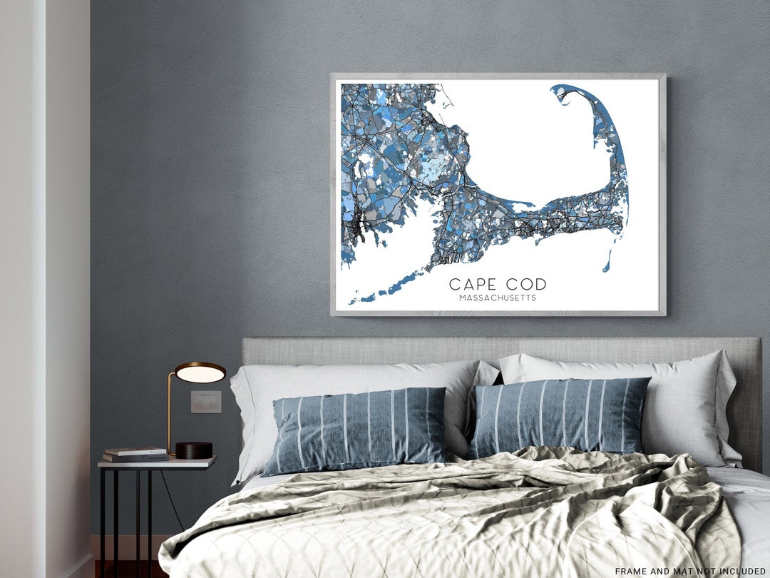 Cape Cod Map of Cape Cod Art Print, Denim Blue Geometric Cape Cod Wall ...