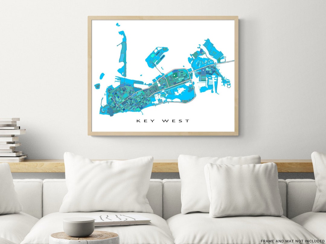 Key West Poster Print, Florida Keys Map Wall Art Prints, Blue Green ...