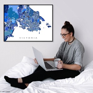 Victoria BC Map of Victoria Canada, Blue Geometric Victoria BC Art ...
