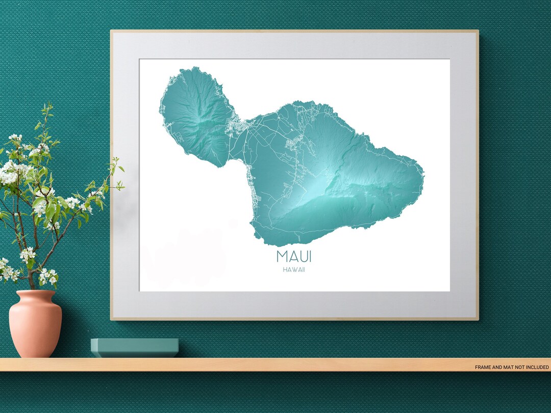 Maui Poster, Maui Map Print, Map of Maui Hawaii Island Maps, Turquoise ...
