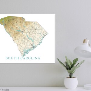 South Carolina Map Art Print Poster, Topographic Landscape Map of South ...