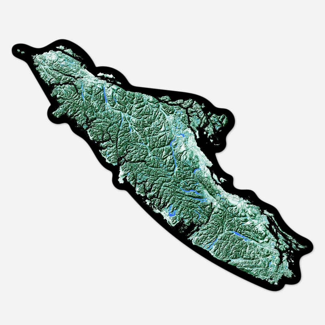 Vancouver Island Decal, Large Topographic Map Van Isle BC Canada ...