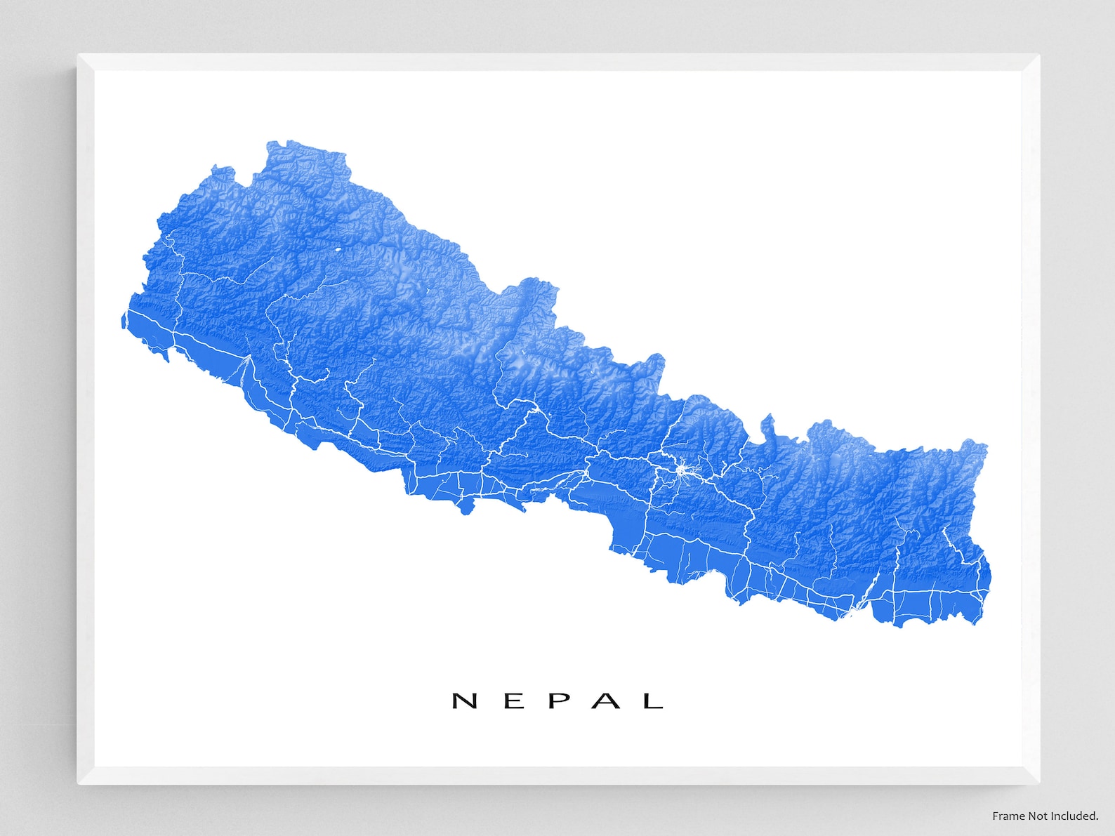 Nepal Map Print Poster, 3D Landscape Terrain Topographic Road Maps ...