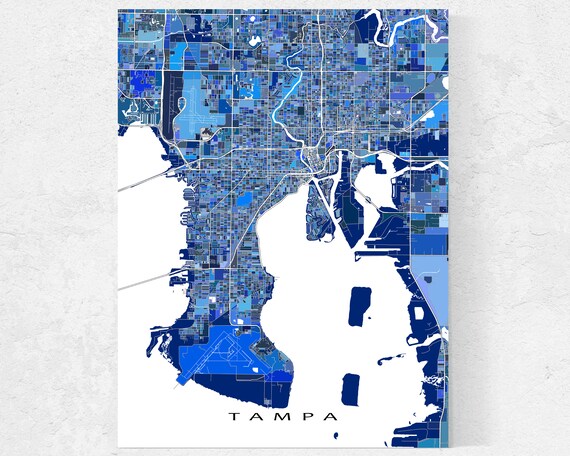 Tampa Map Print Tampa Bay Map Poster Blue Geometric Tampa | Etsy