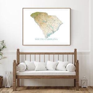 South Carolina Map Art Print Poster, Topographic Landscape Map of South ...