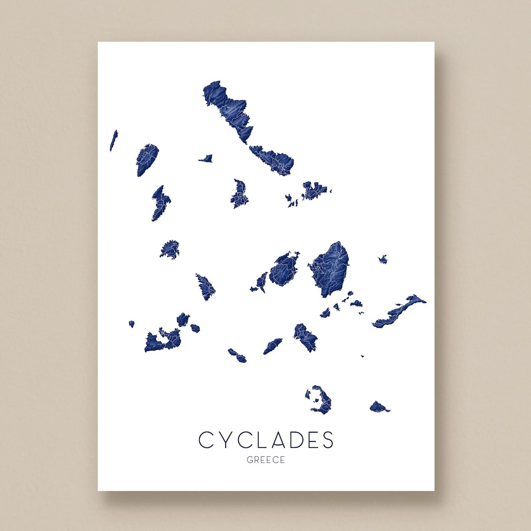 Cyclades Map of the Cyclades Islands, Cyclades Greece Art Print, Greek ...