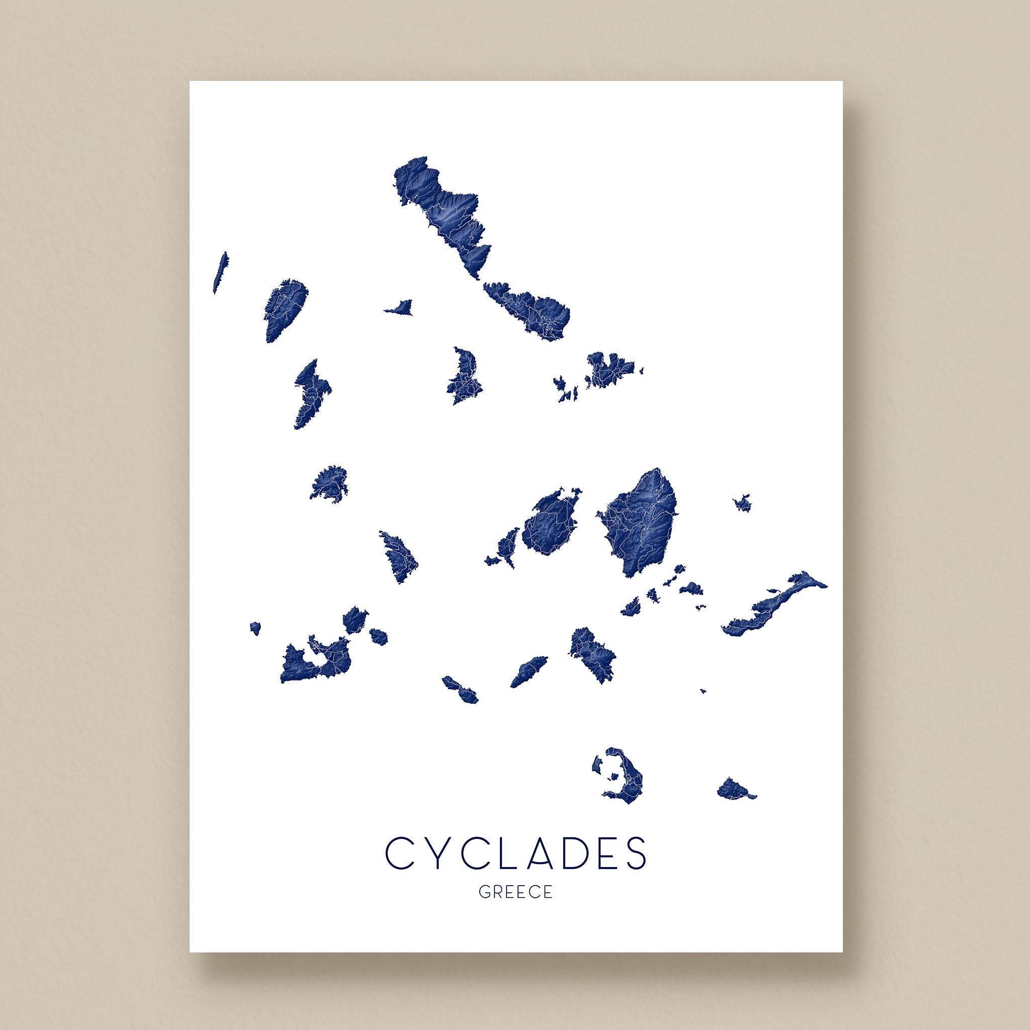 Cyclades Map of the Cyclades Islands, Cyclades Greece Art Print, Greek ...