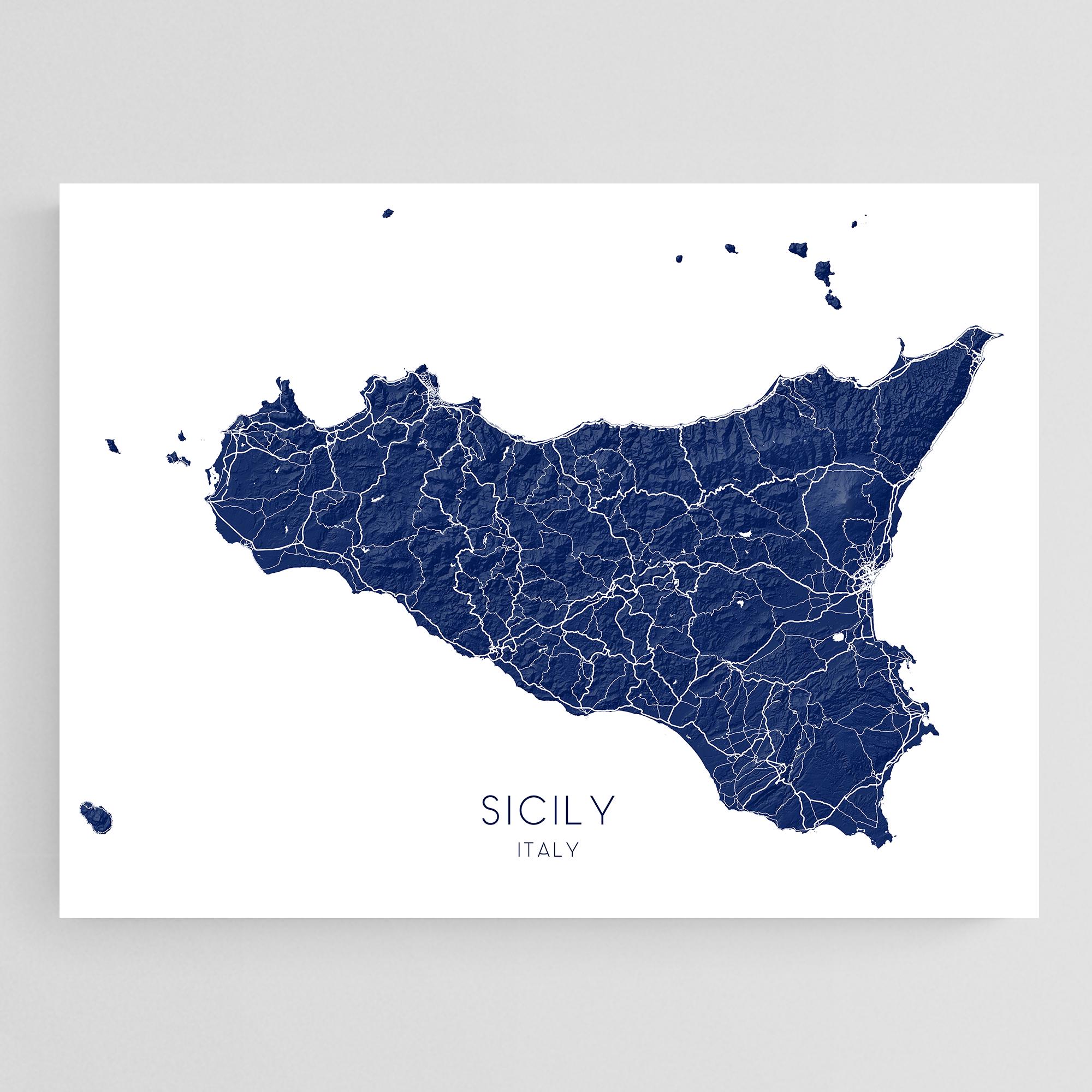 Sicily Italy Map Wall Art Print Poster - 3D Topographic Landscape ...