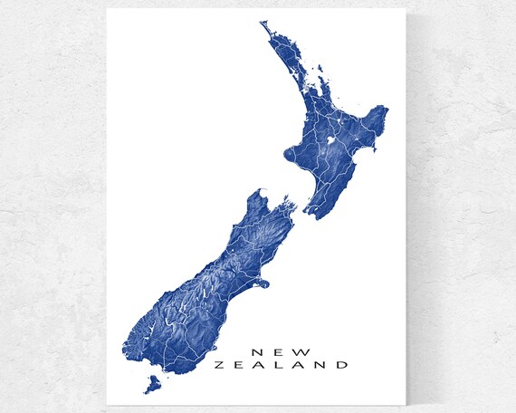 New Zealand Map Poster Blue Geometric 3D Landscape Art - Etsy