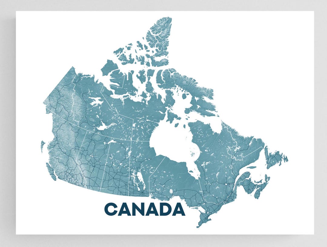 Canada Map Wall Art Print Poster With Landscape Topographic Design ...