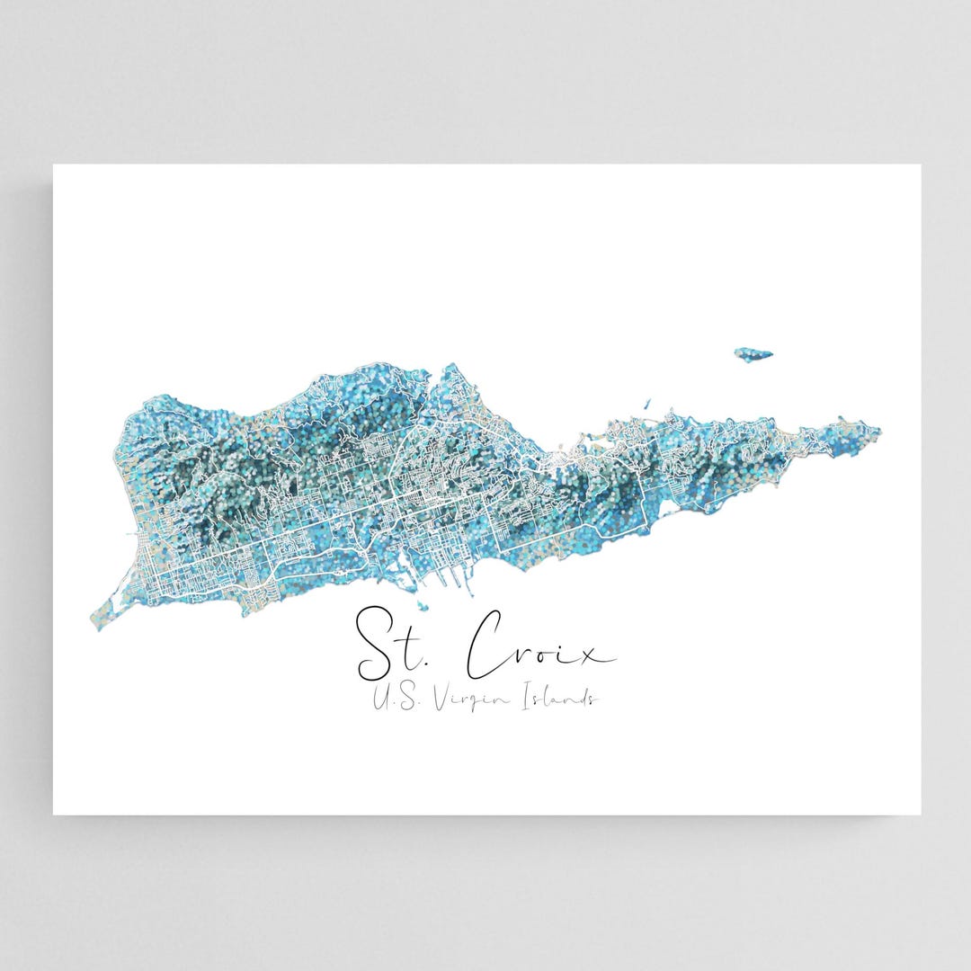 St Croix Map Print - US Virgin Islands, Caribbean Island Wall Art ...