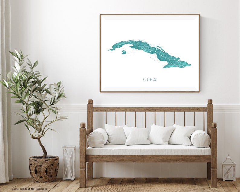 Cuba Map Poster With Turquoise 3D Landscape Caribbean Island | Etsy