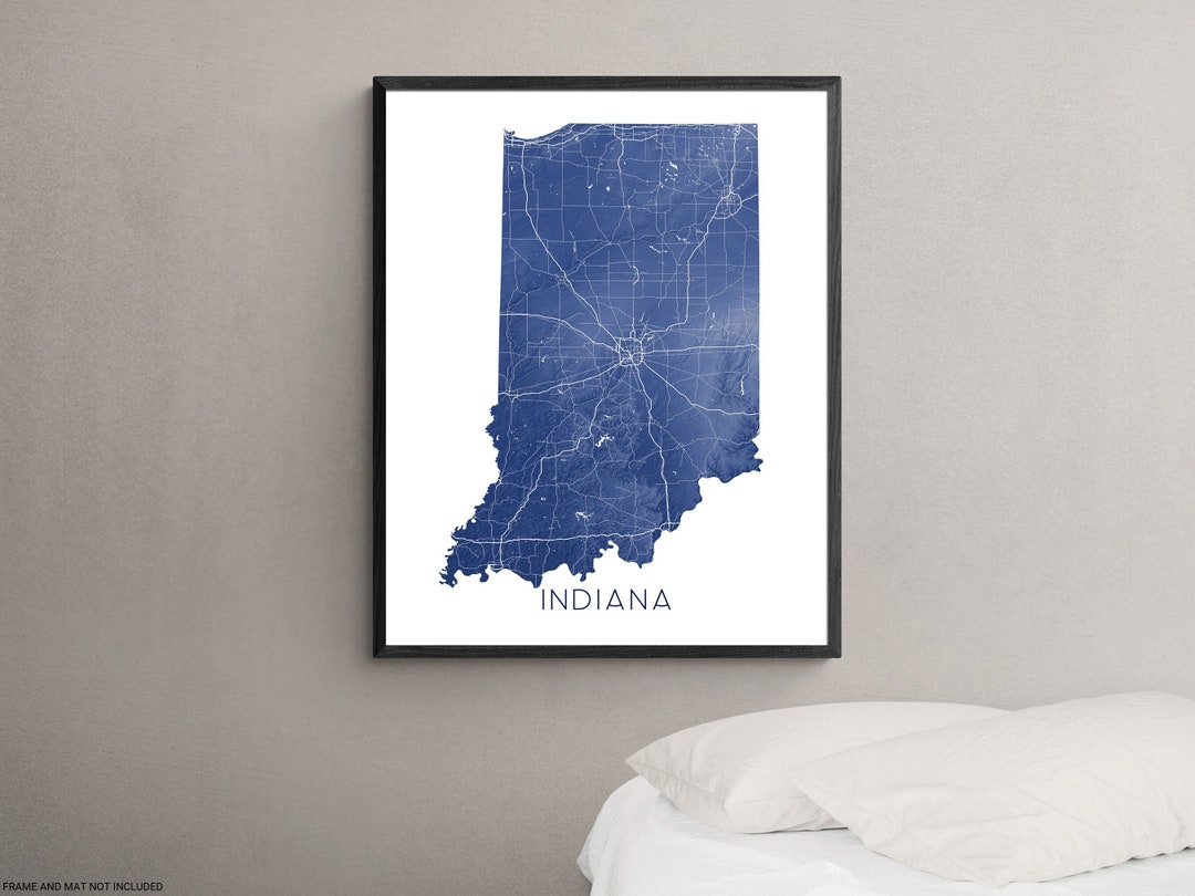 Indiana Map of Indiana State Wall Art Print Poster, Topographic IN ...