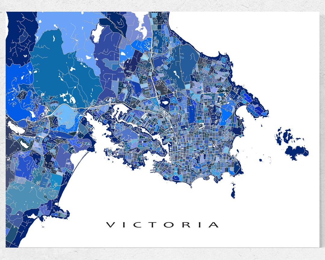 Victoria BC Map of Victoria Canada Blue Geometric Victoria BC - Etsy